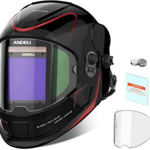 ANDELI Welding Helmet,3.94"X3.74" Large View Welding Helmet Auto Darkening True Color,Solar/Battery Power Welding Hood with 4 Arc Sensor,Cool Welding Mask DIN5-8/DIN9-13 for TIG MIG ARC (Red Cat)