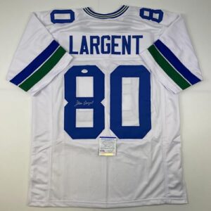 autographed/signed steve largent seattle white football jersey psa/dna coa