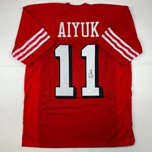 autographed/signed brandon aiyuk san francisco alternate red football jersey jsa coa