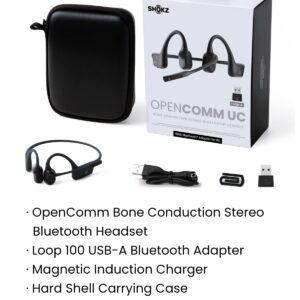 SHOKZ OpenComm UC Bone Conduction Bluetooth Stereo Computer Headset with Loop110 USB-C Adapter-Wireless PC Headphones with Noise-Canceling Boom Microphone for Home Office Use,with Bookmark