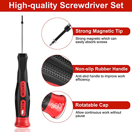 OPOW 19-Piece Precision Screwdriver Set with Pouch, Phillips, Slotted, Pentalobe Torx Star for PC, Laptop, Phone, Camera, Eyeglass, Watch, Toys, Non-Slip Grip, Magnetic Small Screwdrivers set