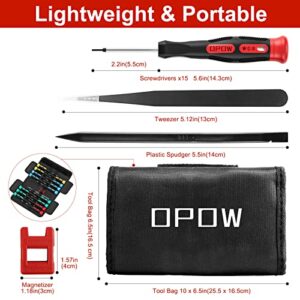 OPOW 19-Piece Precision Screwdriver Set with Pouch, Phillips, Slotted, Pentalobe Torx Star for PC, Laptop, Phone, Camera, Eyeglass, Watch, Toys, Non-Slip Grip, Magnetic Small Screwdrivers set