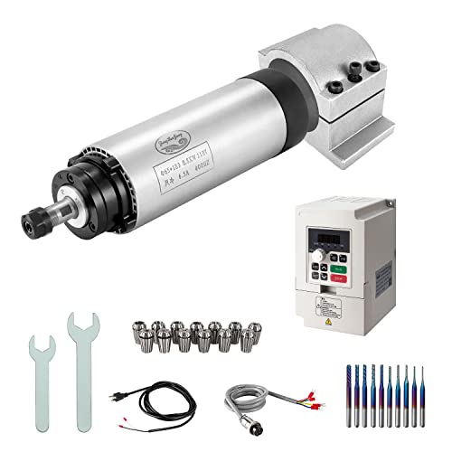 CNC Spindle Motor Kits, 110V 800W 0.8KW Air Cooled Spindle CNC Spindle +110V 0.75KW VFD+Φ65mm Clamp Mount +Collet Set ER11+ Drill bits+ Wires+ Wrenches for CNC Router Machine