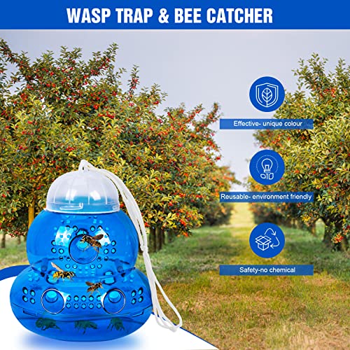 4 Pack Wasp Trap Outdoor Hanging, Yellow Jacket Killer, Carpenter Bee Traps for Outside, Bee Catcher Hornet Traps, Insects Bug Trap