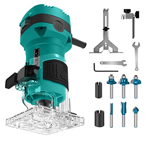 Dobetter Wood Router Tool, Compact Trim Router with 6 Wood Router Bits, 1/4" Collets and 8mm/12.7mm Adapter -PATR550