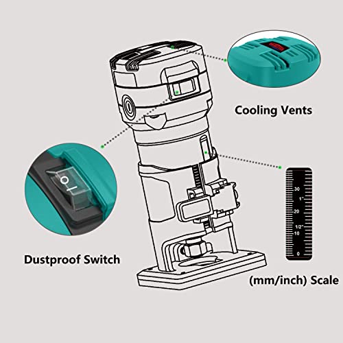 Dobetter Wood Router Tool, Compact Trim Router with 6 Wood Router Bits, 1/4" Collets and 8mm/12.7mm Adapter -PATR550