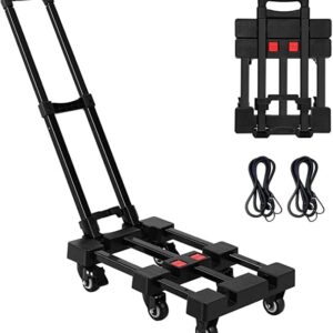 Foldable Dolly for Moving, Heavy Hand Truck Adjustable Handle, 440LB Luggage Cart Dolly with 6 Wheels & 2 Bungee Cords for Moving Heavy Furniture