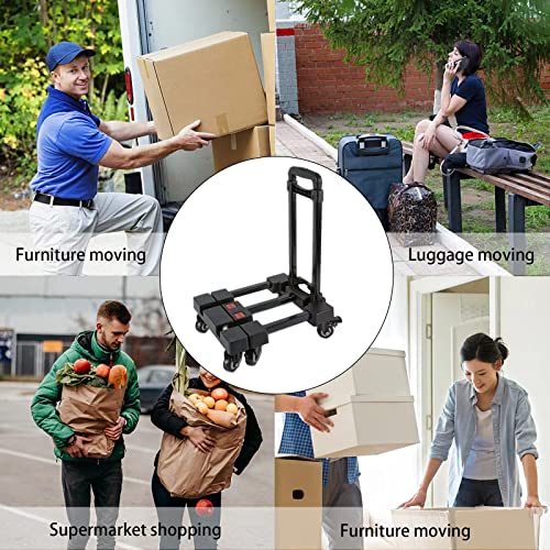 Foldable Dolly for Moving, Heavy Hand Truck Adjustable Handle, 440LB Luggage Cart Dolly with 6 Wheels & 2 Bungee Cords for Moving Heavy Furniture