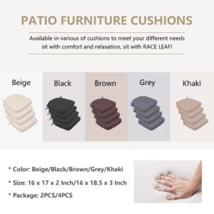 RACE LEAF Patio Seat Cushions 16"x18.5"x3" Square Corner - Set of 2, Grey - Indoor/Outdoor Chair Cushions with Invisible Zipper, Water-Resistant Chair Seat Cushion with Ties for Non-Slip Support