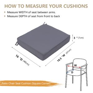 RACE LEAF Patio Seat Cushions 16"x18.5"x3" Square Corner - Set of 2, Grey - Indoor/Outdoor Chair Cushions with Invisible Zipper, Water-Resistant Chair Seat Cushion with Ties for Non-Slip Support