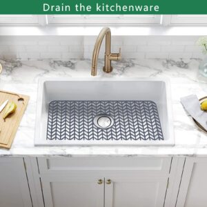 Silicone Sink Protectors for Kitchen Sink, GUUKIN 26''x 14'' Sink Mat Grid for Bottom of Farmhouse Stainless Steel Porcelain Sink with Center Drain (Grey)