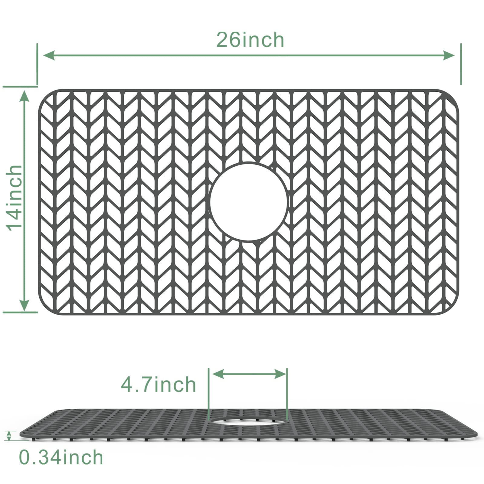 Silicone Sink Protectors for Kitchen Sink, GUUKIN 26''x 14'' Sink Mat Grid for Bottom of Farmhouse Stainless Steel Porcelain Sink with Center Drain (Grey)