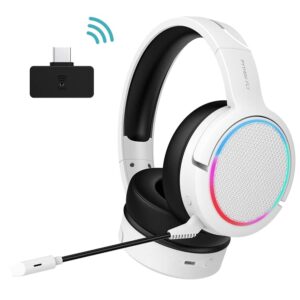 2.4g Esports Gaming Headset 7.1 Channel 50MM Drivers Detachable Noise Cancelling Microphone for Game Laptop Desktop PC Xbox One Switch PS4 PS5 Mobil Device with RGB Light Classic White Black (Black)