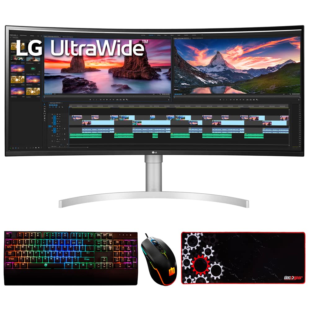 LG 38WN95C-W 38" UltraWide QHD+ IPS Curved Monitor, NVIDIA G-SYNC Compatible Bundle with Deco Gear Mechanical Gaming Keyboard, Deco Gear Wired Gaming Mouse and Deco Gear Gaming Mouse Pad