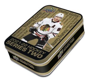 2021/22 upper deck series 2 nhl hockey tin box (8 pks/bx + 1 opc glossy rookie pack)