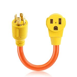 flameweld welder adapter cord - nema l14-30p twist locking to 6-50r, 4 prong generator to 3 prong welder power adapter cord, 125/250v stw 10awg generator cord, etl (yellow)