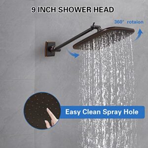 RUMOSE Shower Tub Set Bathroom Bathtub Shower Faucets Combo Set 9 Inch Square Rainfall Shower Head with Extension Shower Arm and Tub Faucet Shower System Shower Trim Kit Oil Rubbed Bronze