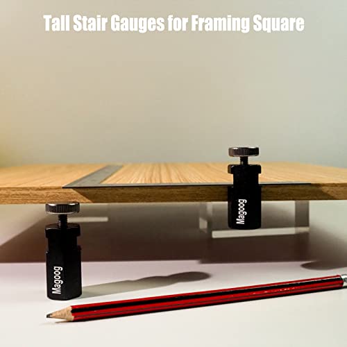 Magoog Tall Stair Gauges, Magoog Framing Square Stops with Holder and Rafter, Anti-Lost Non-Slip Framing Square Stops, Stair Gauge Knobs for Circular Saw, Black