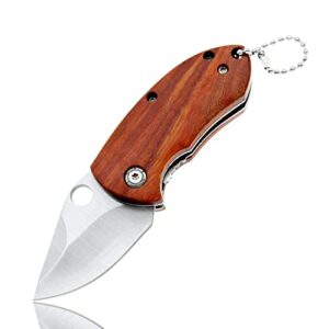 bykco little pocket knife, light weight wood handle edc knife, small folding pocket knife for men for women everyday carry box cutter stubby style gift