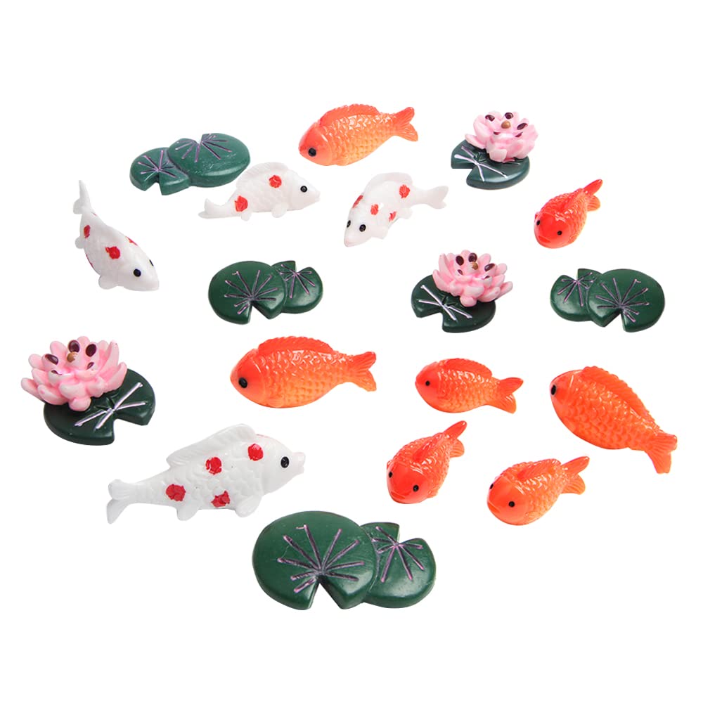 Ximimark 16 pcs Fish Frog Lotus Miniatures Garden Bonsai Mini Ornaments Fish Tank Decors