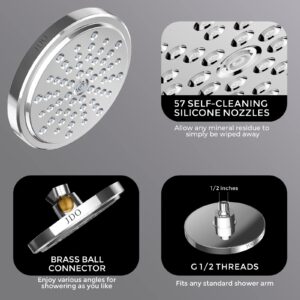 JDO Rain Shower Head High Pressure 7 Inch Rainfall Fixed Showerheads Adjustable Bathroom High Flow Showerhead Premium Chrome Shower Head Replacement Tool-free 1-Min Installation For Luxury Shower