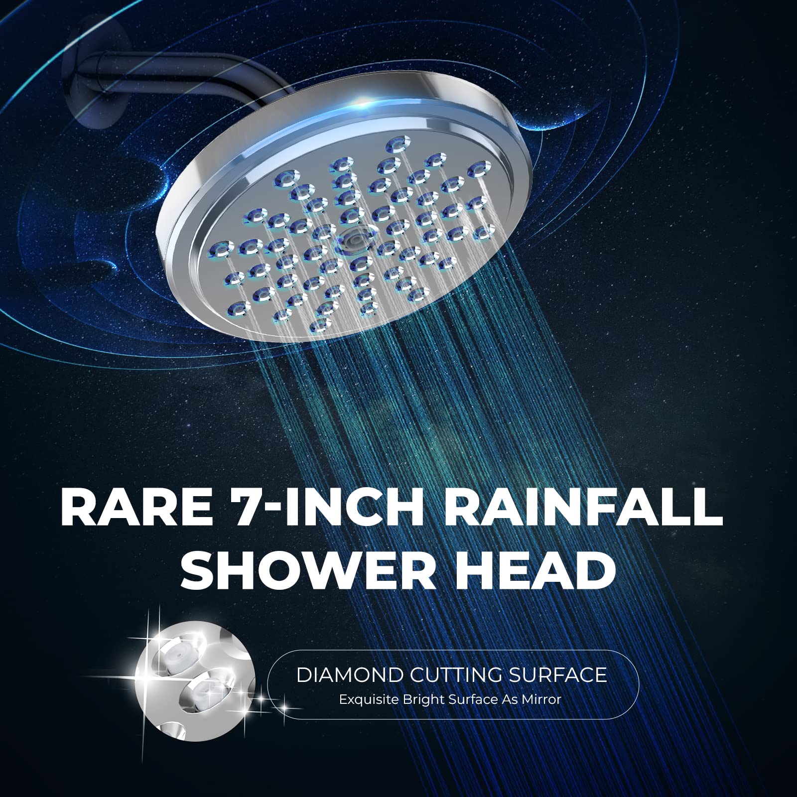 JDO Rain Shower Head High Pressure 7 Inch Rainfall Fixed Showerheads Adjustable Bathroom High Flow Showerhead Premium Chrome Shower Head Replacement Tool-free 1-Min Installation For Luxury Shower