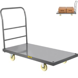 vevor platform truck, 2000 lbs capacity steel flatbed cart, 47" length x 24" width x 32" height flat dolly, hand trucks with 5" nylon casters, heavy-duty utility push carts for luggage moving