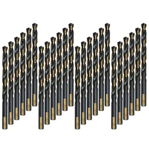 valyriantool hss twist drill bits | 24 pcs black and gold coated drill bits set | 9/32 inch 3-flat shank jobber drill bits for drilling on mild steel, copper, aluminum, zinc alloy