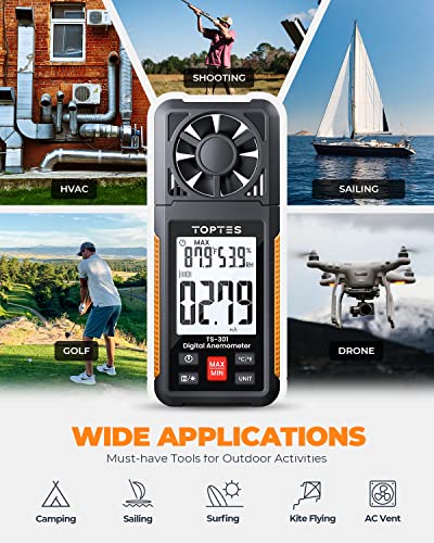 TopTes TS-301 Digital Anemometer, Wind Speed Meter with 2.26-inch Big Backlight LCD Screen, Air Flow Meter for Sailing Surfing Drone Flying RC Plane Golf Shooting HVAC