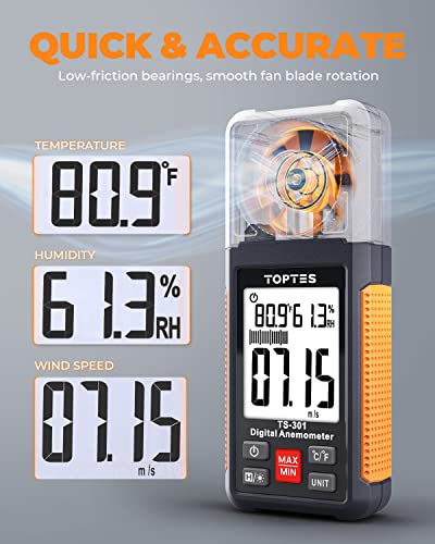 TopTes TS-301 Digital Anemometer, Wind Speed Meter with 2.26-inch Big Backlight LCD Screen, Air Flow Meter for Sailing Surfing Drone Flying RC Plane Golf Shooting HVAC