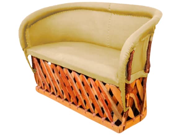 Love Seat Equipal Mueble Hecho a Mano por Equipales San Jose Color Beige Mexicano Estilo Tradicional Ideal para tu hogar, casa, jardín, oficina, restaurante, hotel, bar, playa, sala, comedor, recámara