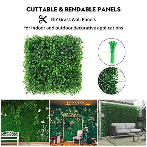 Vevitts 12 Packs 10"x10" Artificial Boxwood Hedges Mat with Cable Ties, Grass Wall Panels UV Privacy Fence Screen Greenery Panel for Indoor & Outdoor Decor