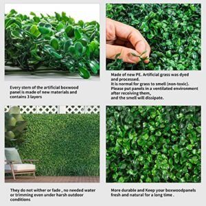 Vevitts 12 Packs 10"x10" Artificial Boxwood Hedges Mat with Cable Ties, Grass Wall Panels UV Privacy Fence Screen Greenery Panel for Indoor & Outdoor Decor