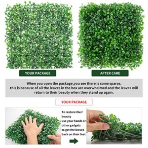 Vevitts 12 Packs 10"x10" Artificial Boxwood Hedges Mat with Cable Ties, Grass Wall Panels UV Privacy Fence Screen Greenery Panel for Indoor & Outdoor Decor