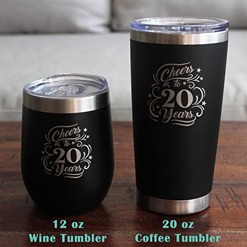 Cheers to 20 Years - Insulated Coffee Tumbler Cup with Sliding Lid - Stainless Steel Insulated Mug - 20th Anniversary Gifts and Party Decor - Teal