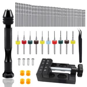 dianrui 61pcs pin vise hand drill set including 1pcs mini drill press vise, 10pcs pcb mini drill bits, 1pcs elbow tweezers and 48pcs 0.3-3.5mm micro twist drill bits k1-037