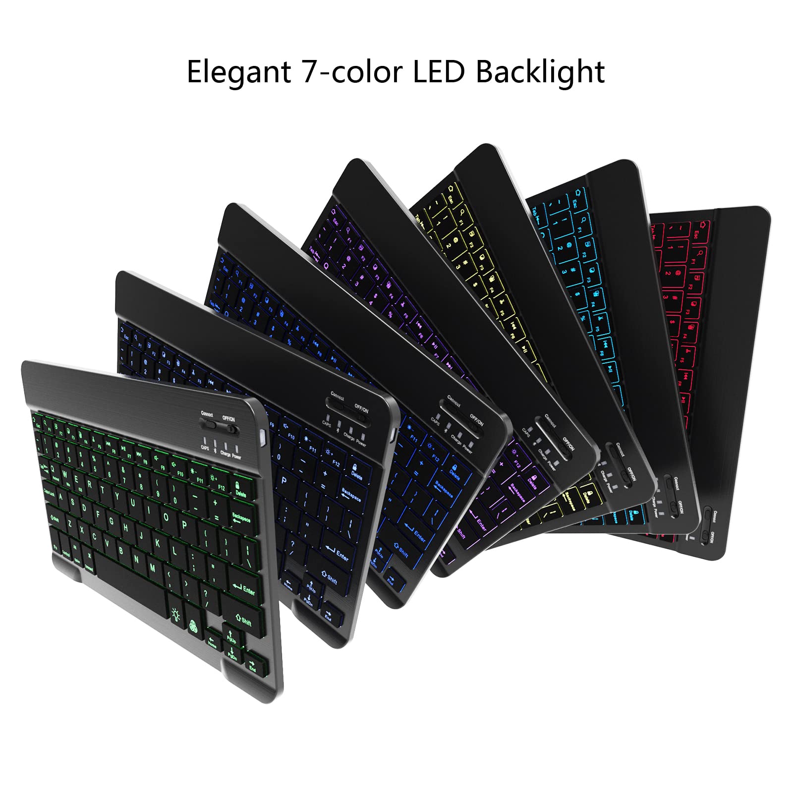 7 Color Backlit Bluetooth Keyboard and Mouse Combo for iPad 10th 9th iPad Pro Mini Air iPhone, iPadOS 13 or Later, Slim Rechargeable Android Tablet Phone Wireless Keyboard Mouse Combo Portable (Black)