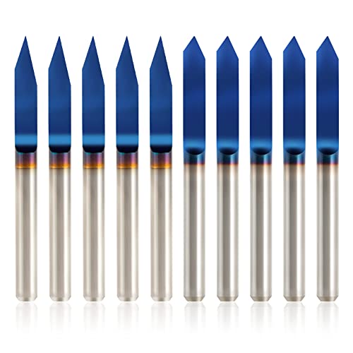 V Groove Router Bits 1/8" Shank CNC Wood Carving Bits 10pcs 30°& 60°Engraving Bits Nano Blue Coat Solid Carbide CNC Router Bits for 2D&3D Sculpture Signmaking