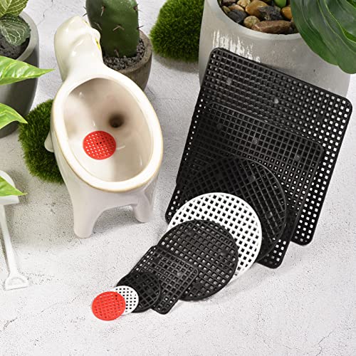 M METERXITY 20 Pack Plant Pot Hole Mesh Pads - Square Rigid Bonsai Flowerpot Drainage Grid Screen Apply to Outdoor/Garden (10cm/4 Inch, Black)