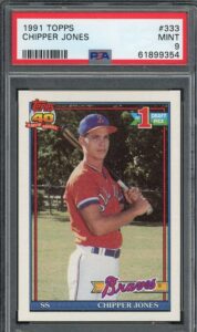 chipper jones 1991 topps baseball rookie card rc #333 graded psa 9