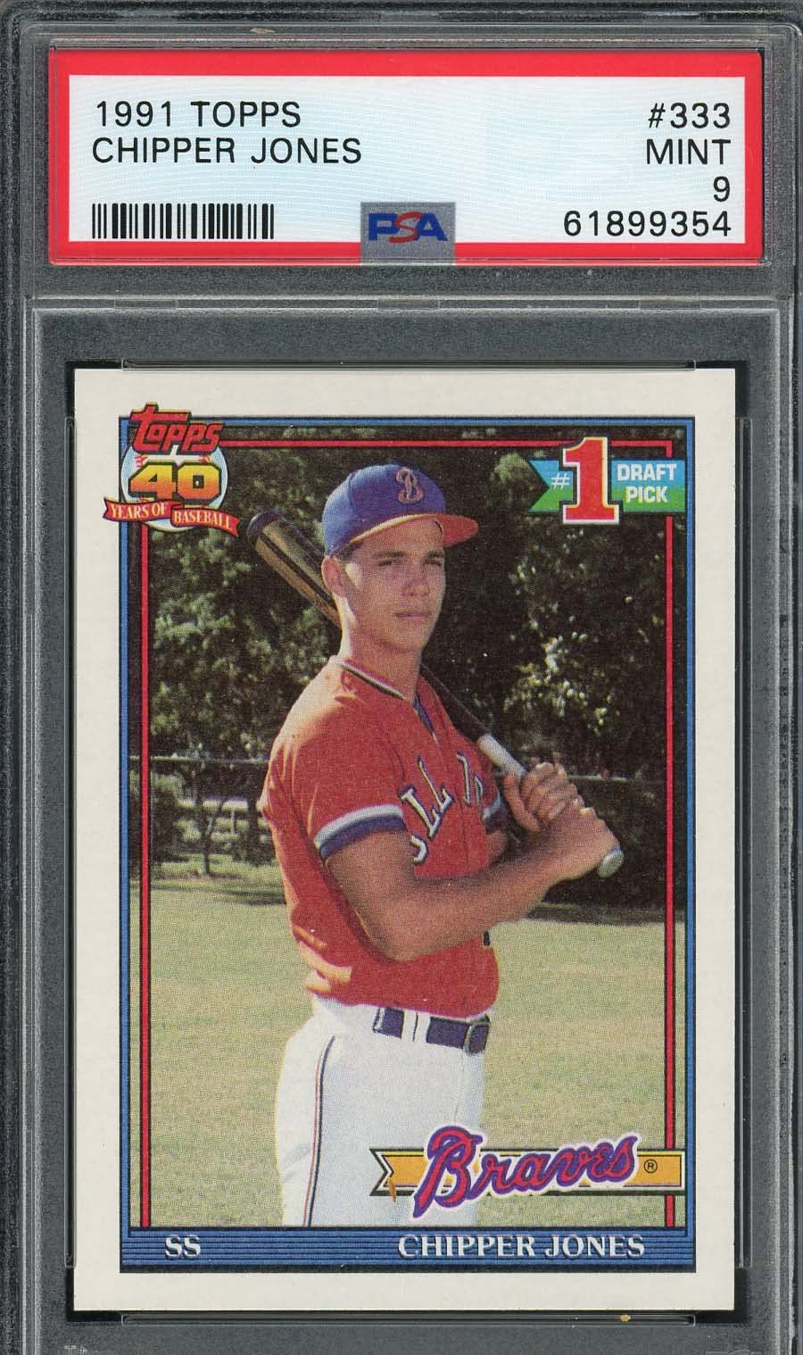 Chipper Jones 1991 Topps Baseball Rookie Card RC #333 Graded PSA 9