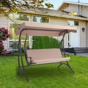 Sophia & William Outdoor 3-Seat Swing Chair with Adjustable Canopy, Patio Swing Glider Lounge Chair with Removable Cushion for Porch, Garden, Backyard Beige