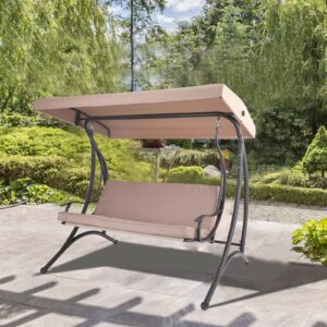 Sophia & William Outdoor 3-Seat Swing Chair with Adjustable Canopy, Patio Swing Glider Lounge Chair with Removable Cushion for Porch, Garden, Backyard Beige