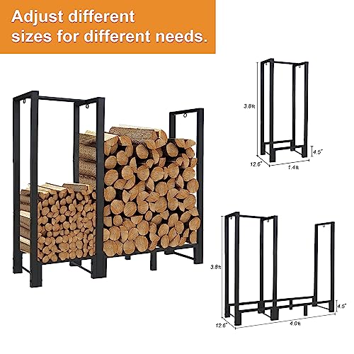 Shomextol 4ft Outdoor Indoor Firewood Rack Holder for Fireplace Wood, Heavy Duty Fireplace Log Holder, Fireplace Fire Pits Wood Pile Storage Holder Lumber Rack, Black