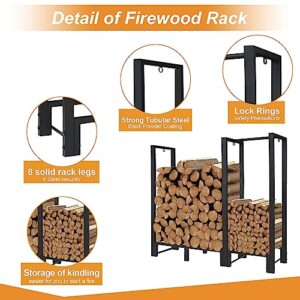 Shomextol 4ft Outdoor Indoor Firewood Rack Holder for Fireplace Wood, Heavy Duty Fireplace Log Holder, Fireplace Fire Pits Wood Pile Storage Holder Lumber Rack, Black