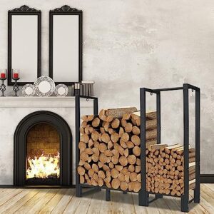 Shomextol 4ft Outdoor Indoor Firewood Rack Holder for Fireplace Wood, Heavy Duty Fireplace Log Holder, Fireplace Fire Pits Wood Pile Storage Holder Lumber Rack, Black