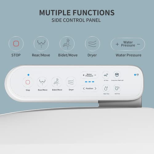 Facilavi FC1 Electronic Bidet Seat Elongated, Smart Toilet Bidet Seat, Unlimited Warm Water, Vortex Wash, Electronic Heated,Warm Air Dryer,Bidet Seat,Rear and Front Wash, LED Light