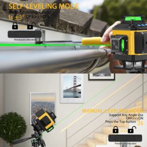 Alloyman 16 Line Laser Level, Self Leveling 4x360° Green Laser Level with 2Pcs Rechargeable Lithium Batteries/Wall Mount/Remote Control for Indoor and Outdoor Building Renovation Work