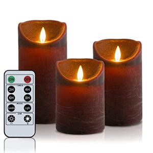 incredle flickering flameless candles battery operated 4" 5" 6" real wax led candles with 10key remote cycling 24 hours timer 7 colors available for wedding christmas home party rustic brown