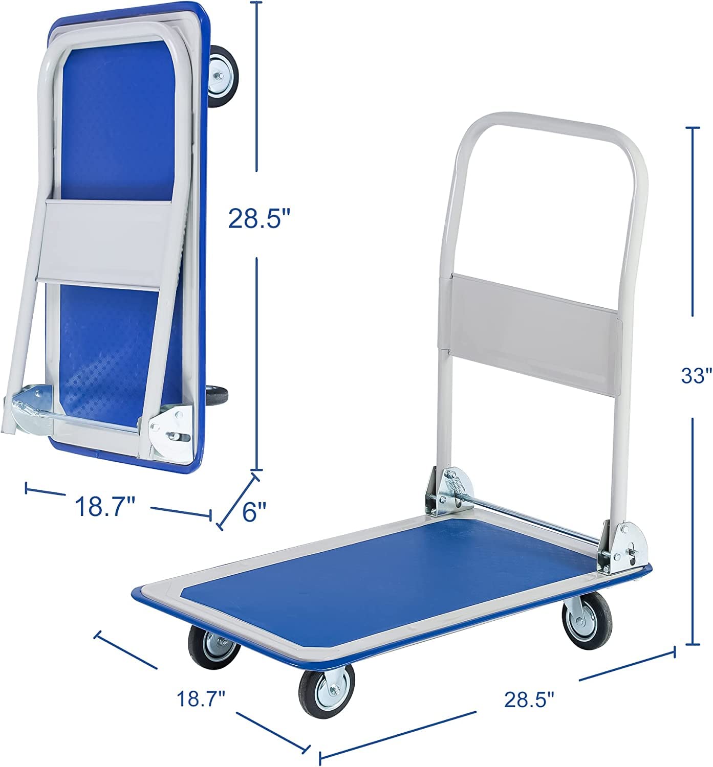 Fadidio Push Cart Dolly Dolly Cart Platform Truck Folding Foldable Flatbed Dolly Metal with Wheels Hand Trucks Platform Truck Luggage Cart Heavy Duty Rolling Tool Cart, Blue 330lbs Best Dolly Cart